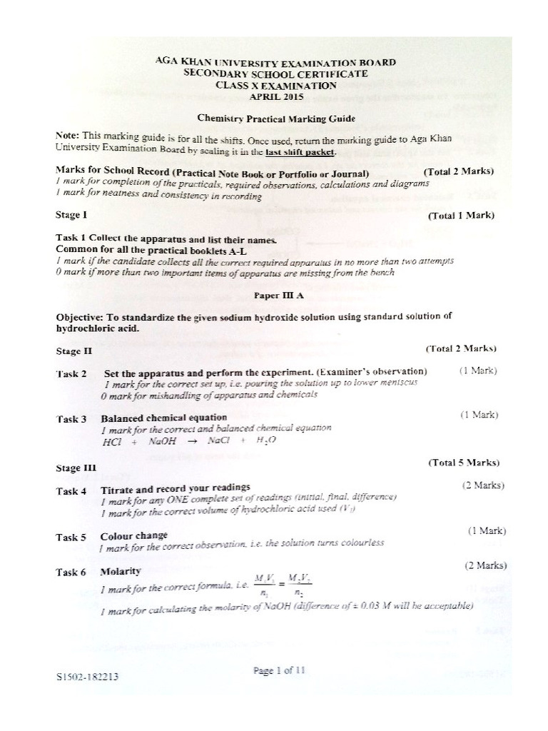 Std 10 Chem Practicals Marking Guide 2015 | PDF
