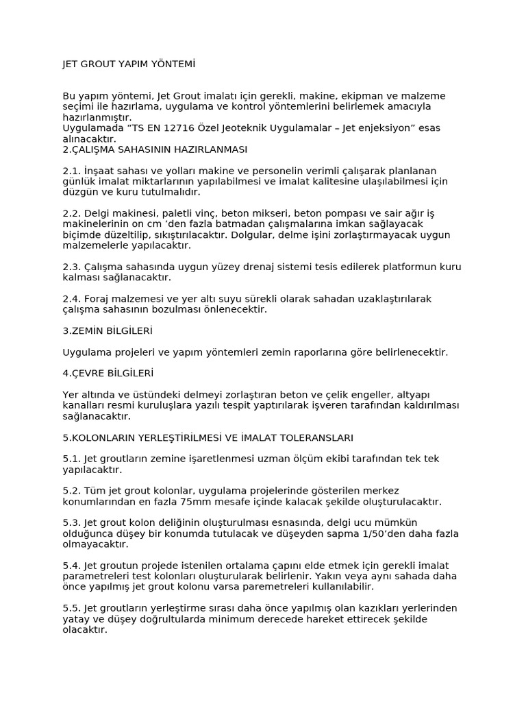 Jet Grout Yapim Yöntemi̇ | PDF