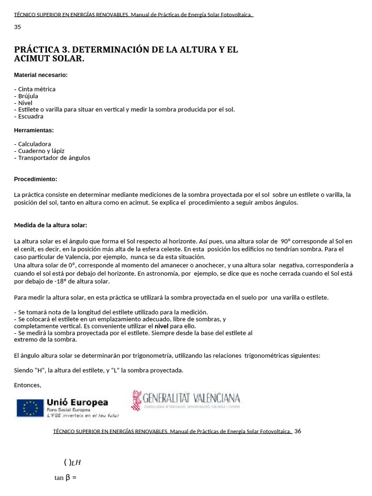 Práctica 3 - Determinación de La Altura Ye El Acimut Solar | PDF ...