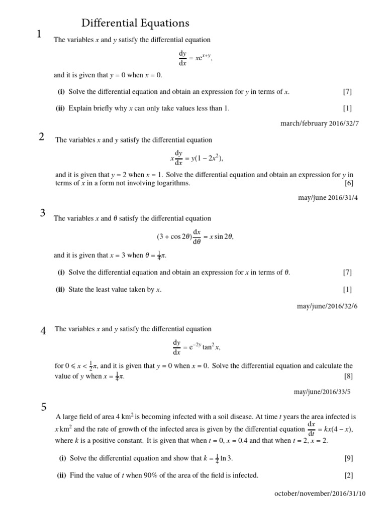Chap 9 Differential Equations 2 | PDF | Equations | Variable (Mathematics)