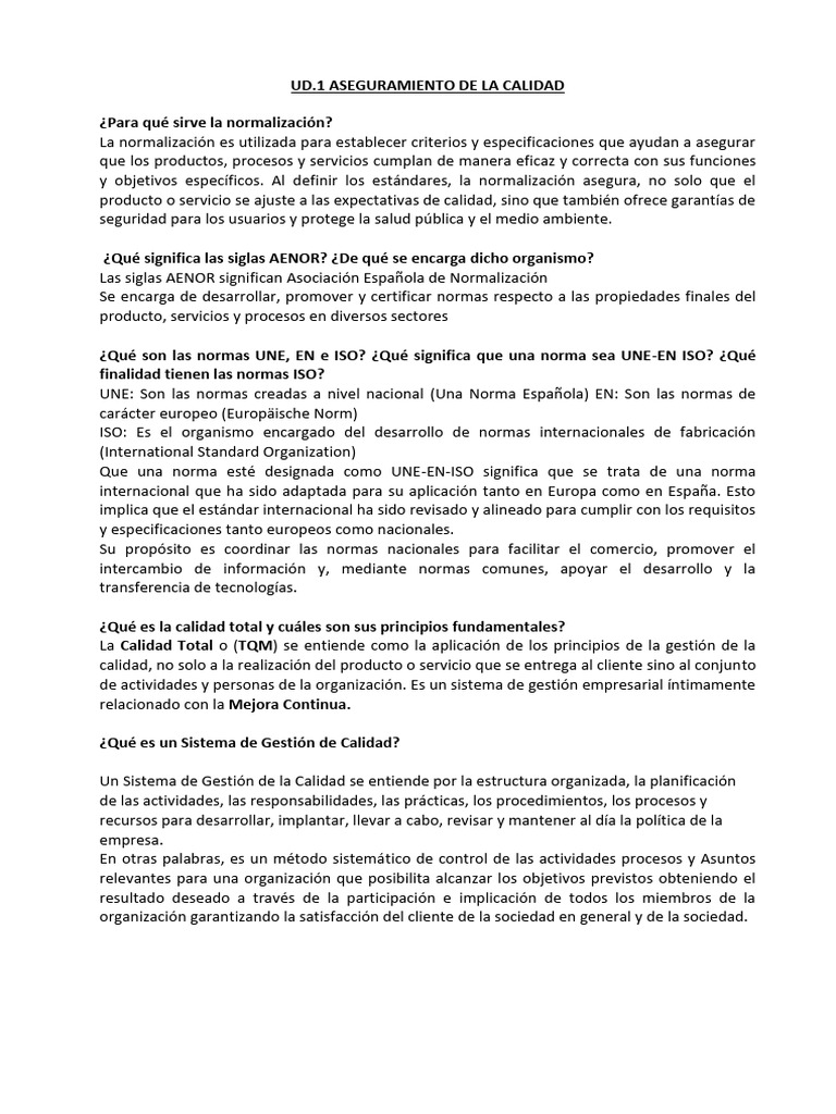 Preguntas Examen UD1 | PDF | Calidad (comercial) | Sistema de manejo de calidad