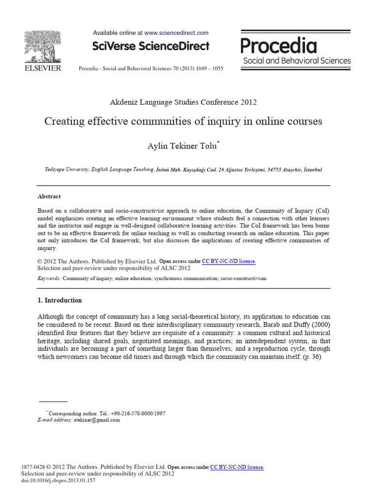 Creating Effective Communities of Inquiry in Online Courses | PDF | Learning | Educational ...