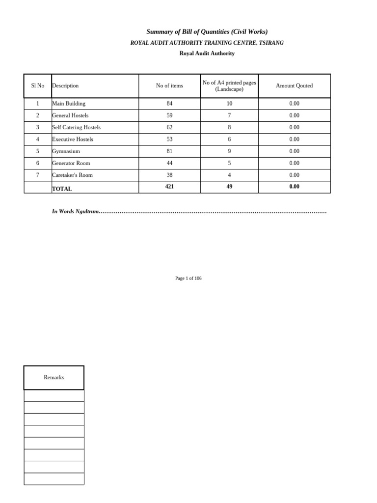 Civil Works Boq Raatc2 | PDF | Soil Science | Natural Materials
