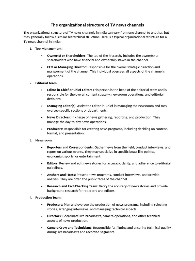 The Organizational Structure of TV News Channels | PDF | News ...