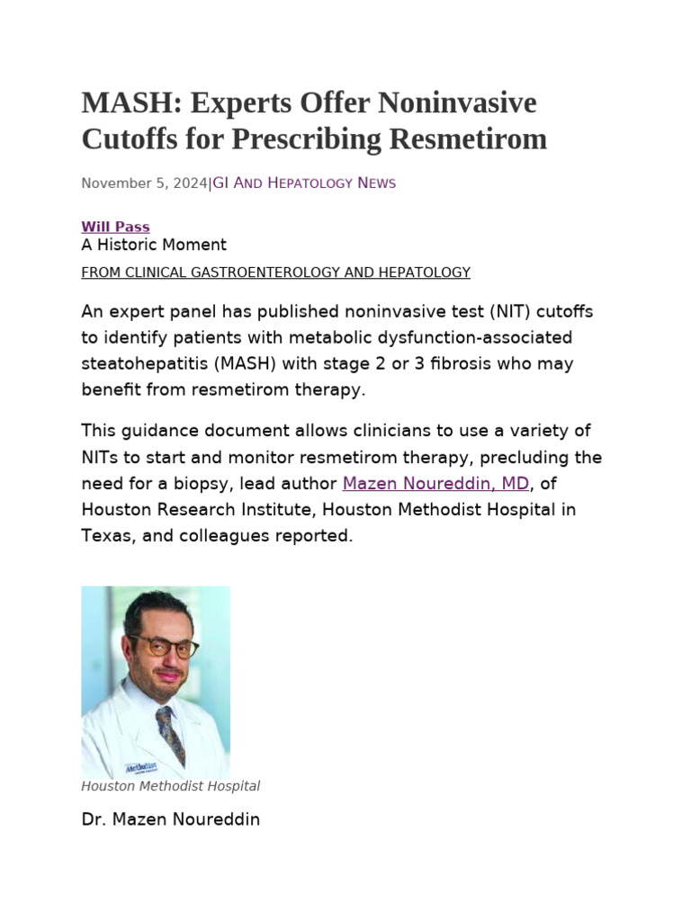 MASH. Experts Offer Noninvasive Cutoffs for Prescribing Resmetirom ...