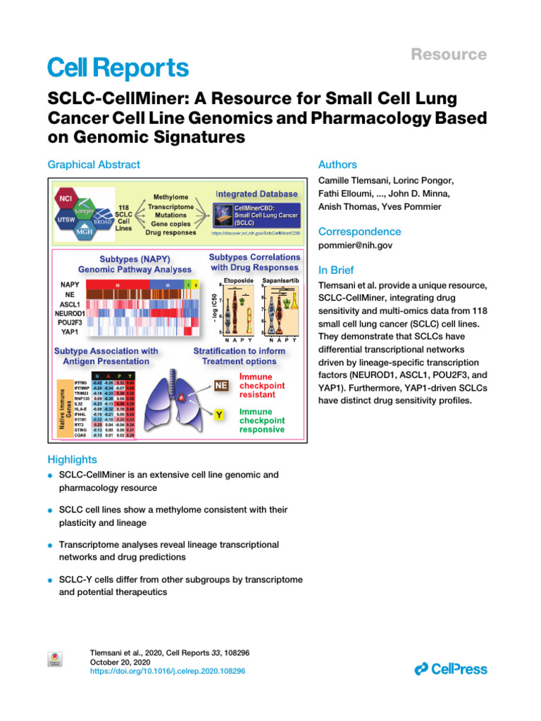 SCLC-CellMiner: A Resource For Small Cell Lung Cancer Cell Line Genomics and Pharmacology Based ...