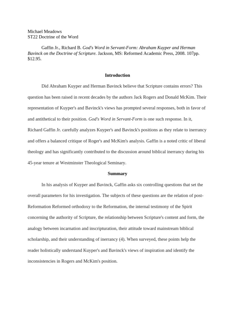 ST22 Meadows Review Gaffin | PDF | Biblical Inerrancy | Bible