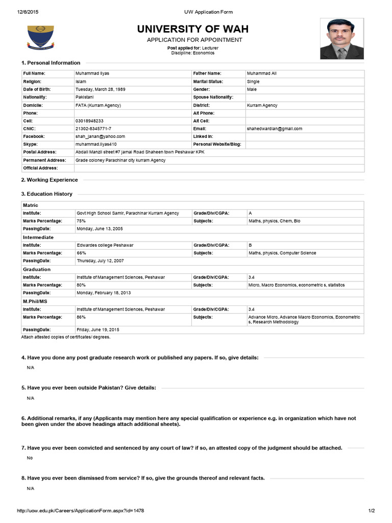 UW Application Form | PDF | Justice | Crime & Violence