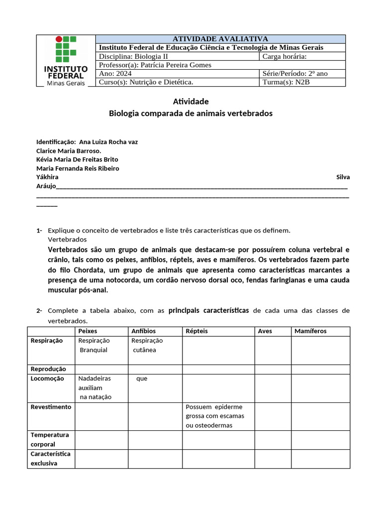 Cópia de 01 - Biologia Comparada Vertebrados | PDF | Vertebrados | Peixes