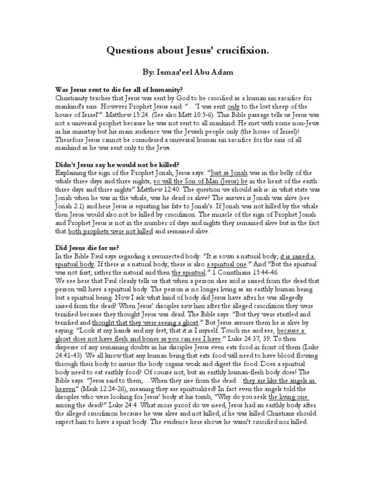 Questions About Jesus Crucifixion | PDF | Crucifixion Of Jesus | Gospel ...