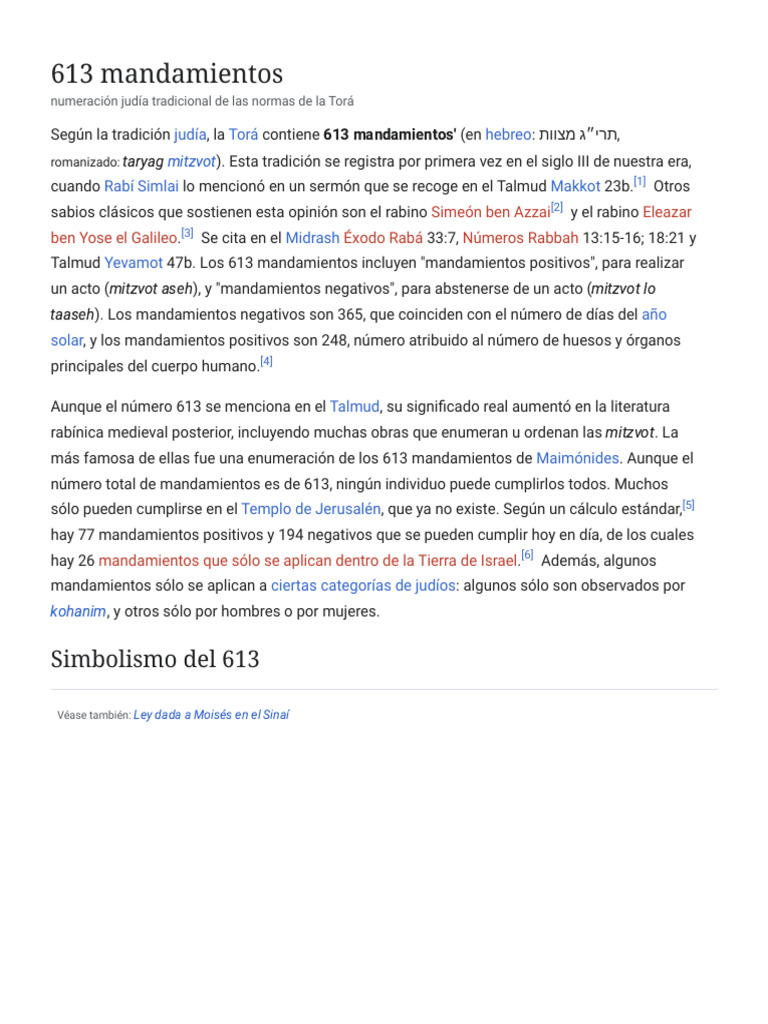 613 Mandamientos de la Torá Judía | PDF | Diez Mandamientos | Creencia religiosa y doctrina