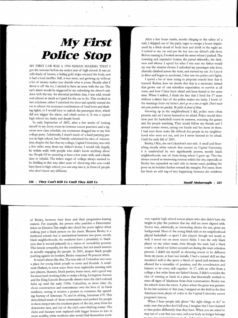 Hanif Abdurraqib My First Police Stop | PDF