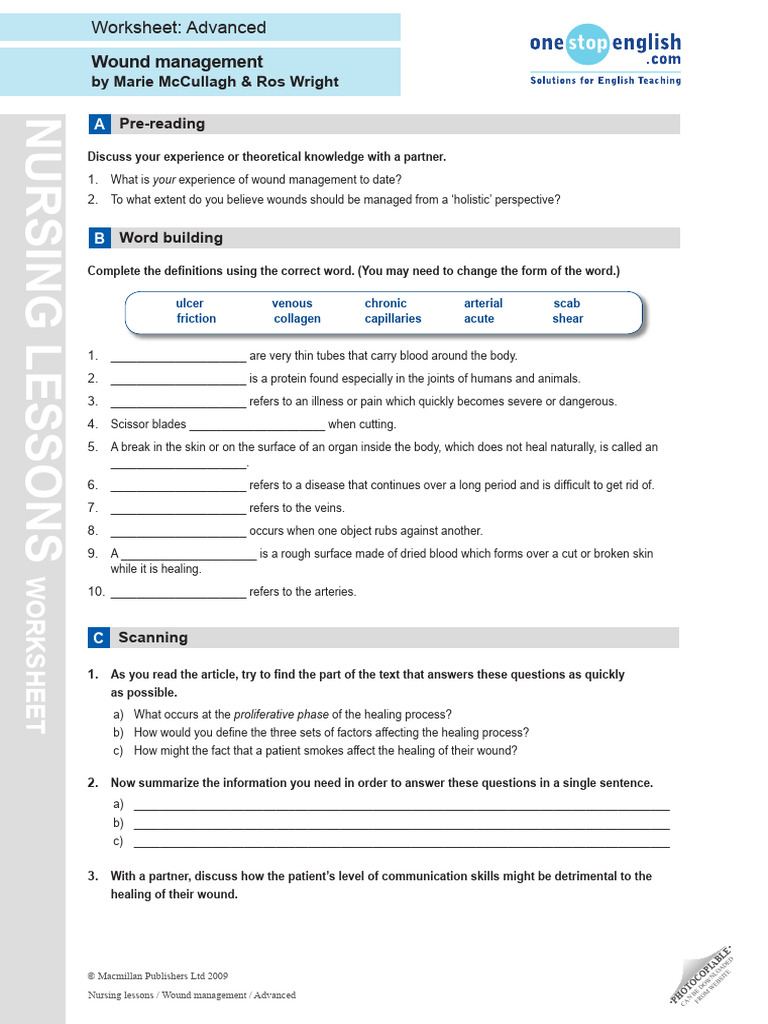 Wound management_worksheet_advanced | PDF | Wound | Wound Healing