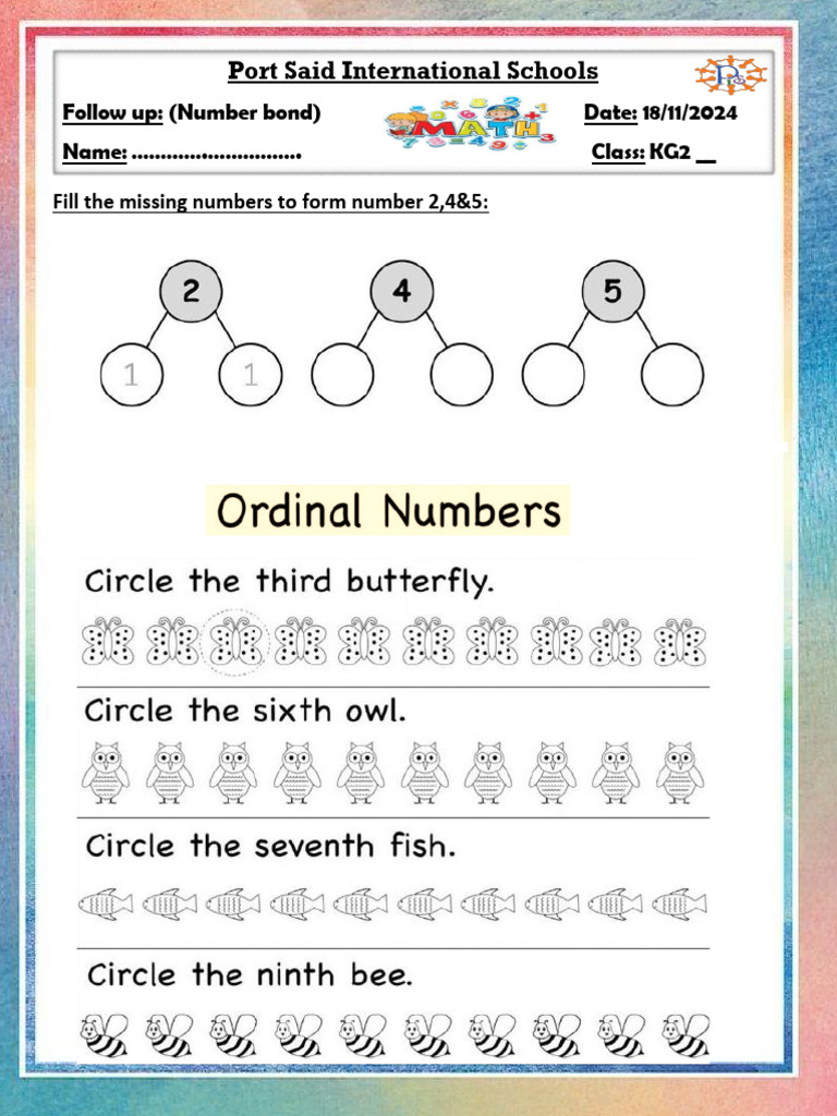 Number Bond Worksheet for KG2 | PDF