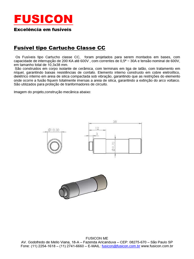 Fusíveis Cartucho Classe CC FUSICON | PDF | Fusível (elétrico ...