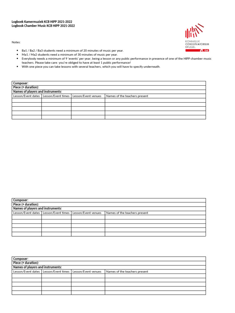 LogboekLogbook KamermuziekChambergtsic KCB HIPP 2022-23 | PDF