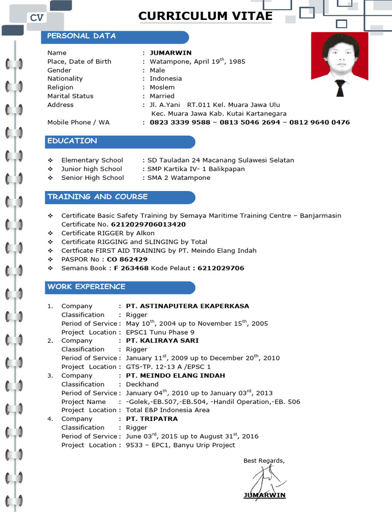 Cv. Certificate Jumarwin | PDF