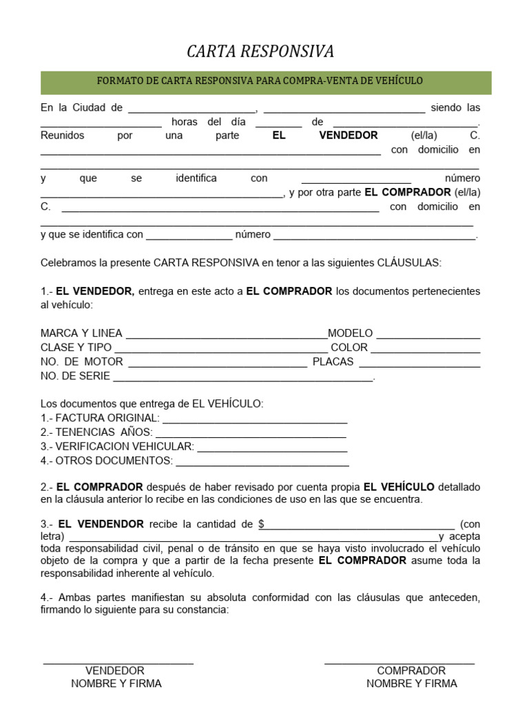 Formato de Carta Responsiva PDF | PDF