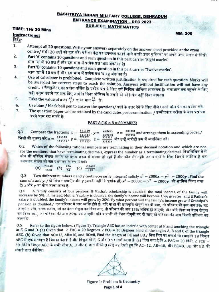 RIMC Dec 2023 Maths Question Paper | PDF