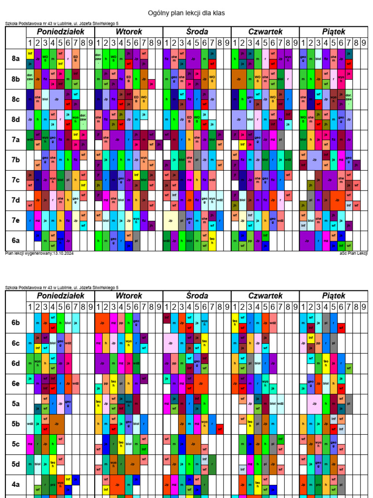 Ogólny Plan Lekcji Klas 4-8 | PDF
