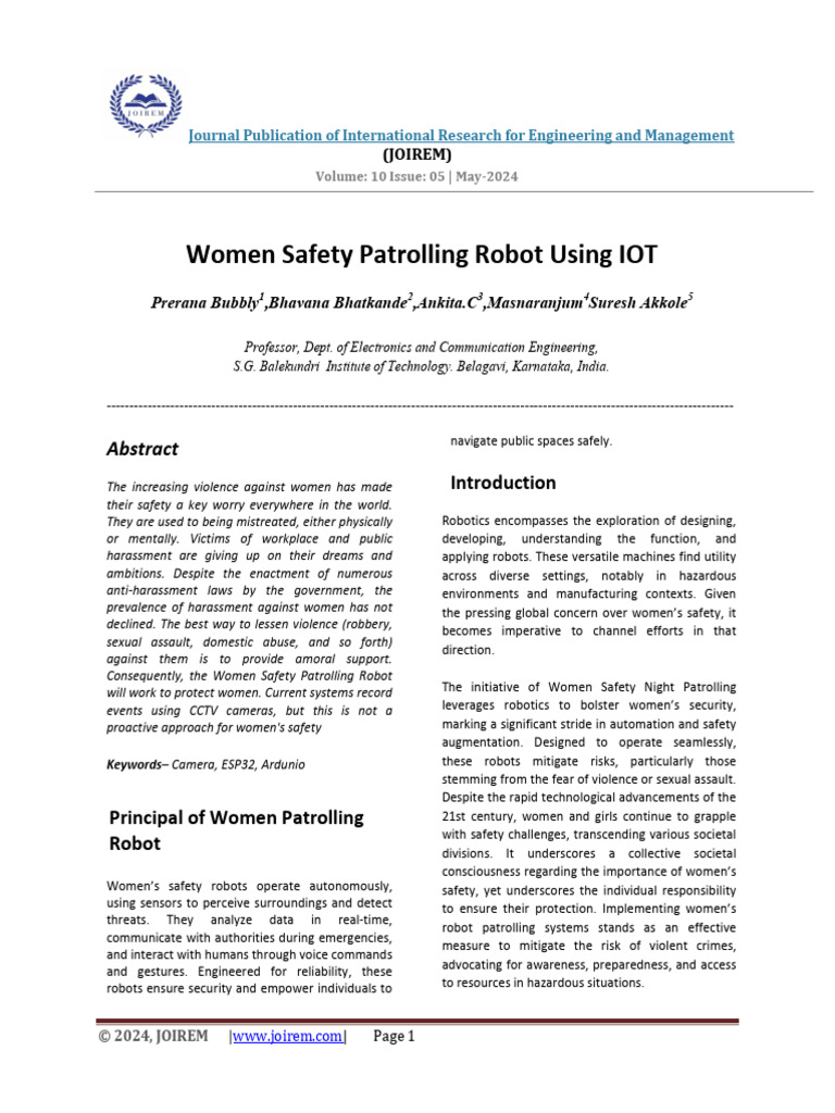Women Safety Patrolling Robot Using IOT | PDF | Artificial Intelligence | Intelligence (AI ...