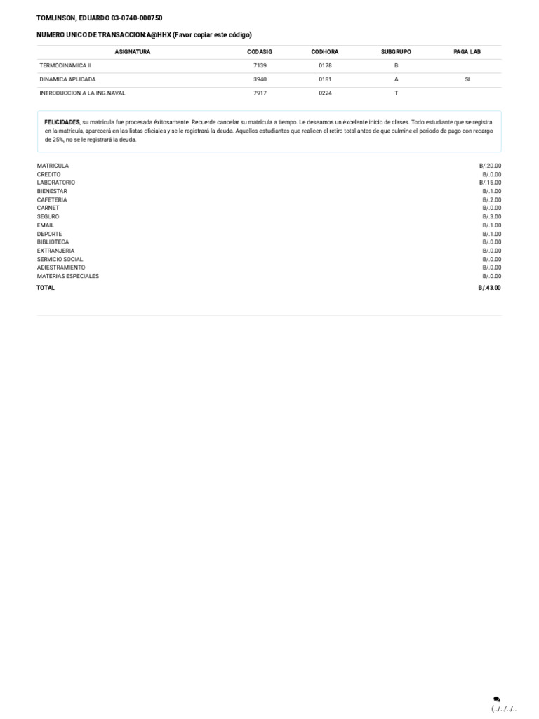 Matrícula UTP - Información de Matrícula | PDF