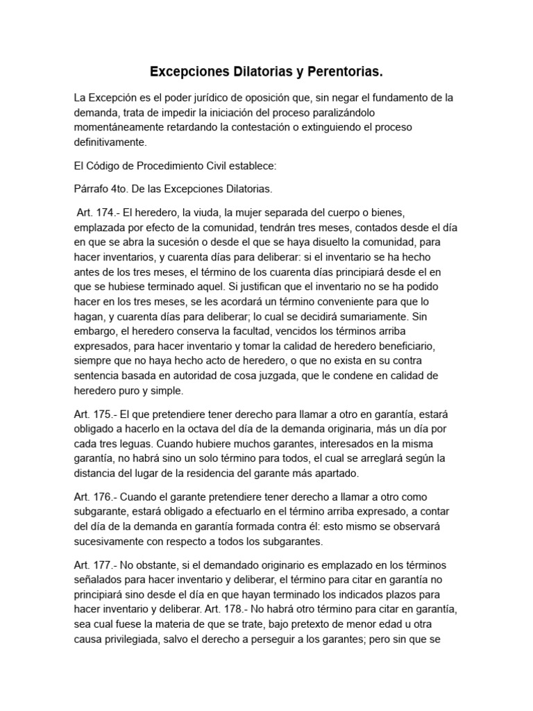 Excepciones Dilatorias y Perentorias | PDF | Demanda judicial ...