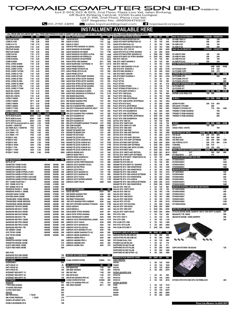 Hardware Price List 1st Aug | PDF | X86 Architecture | Computer Hardware