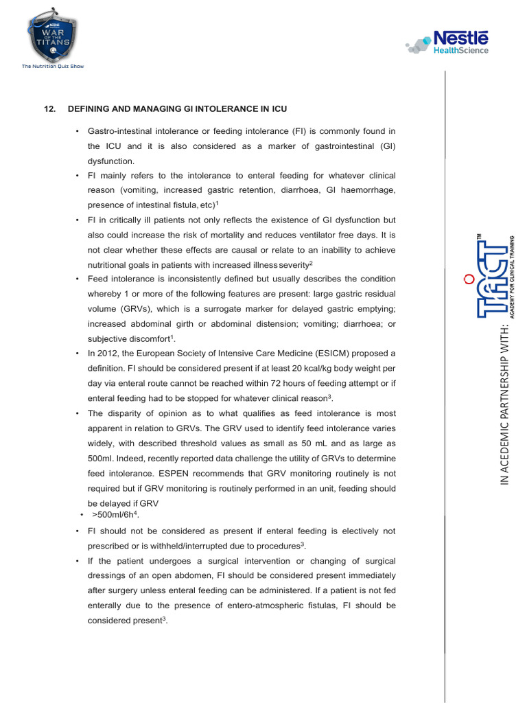 Defining and Managing Gi Intolerance in Icu | PDF | Drugs | Medicine