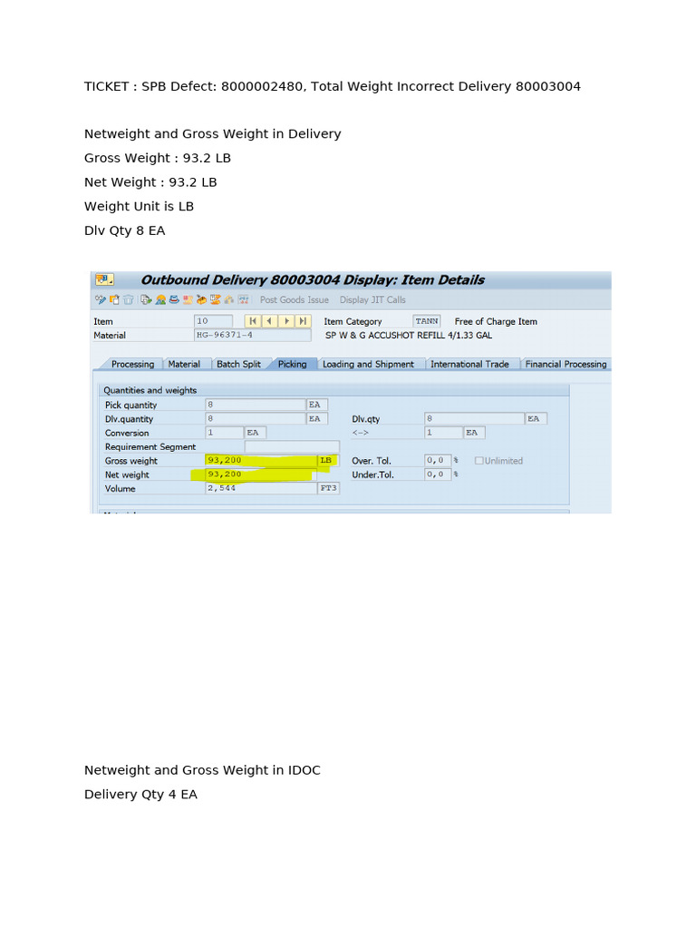 SPB Defect: Weight Discrepancy Report | PDF