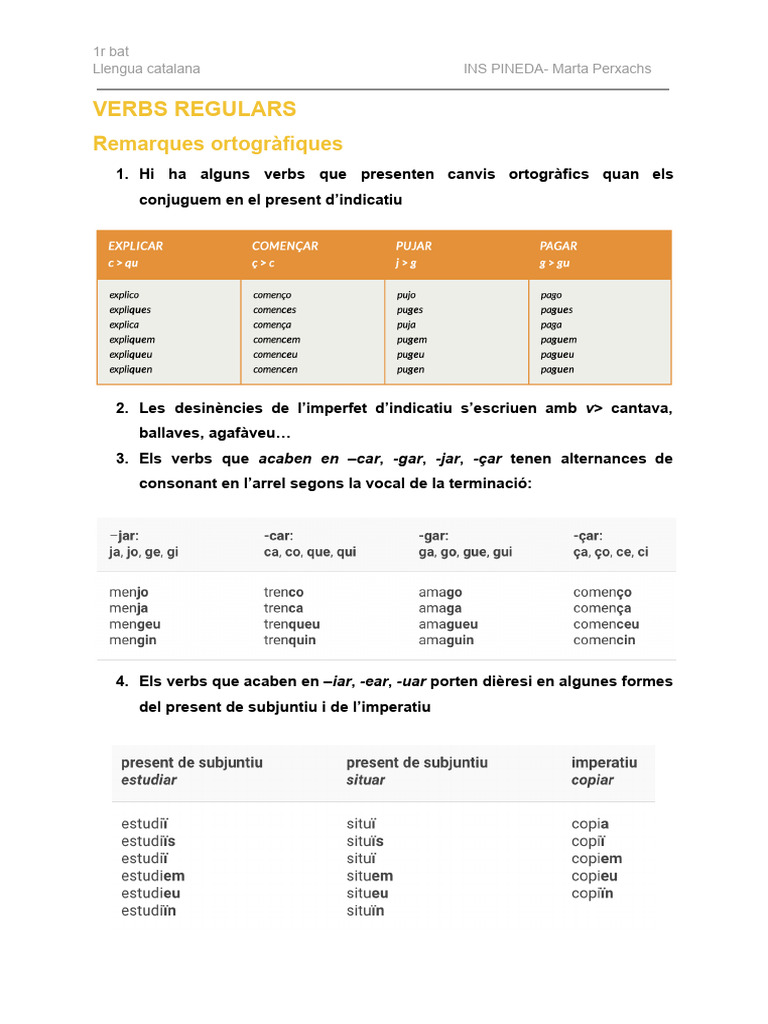 VERBS REGULARS_ remarques ortogràfiques | PDF