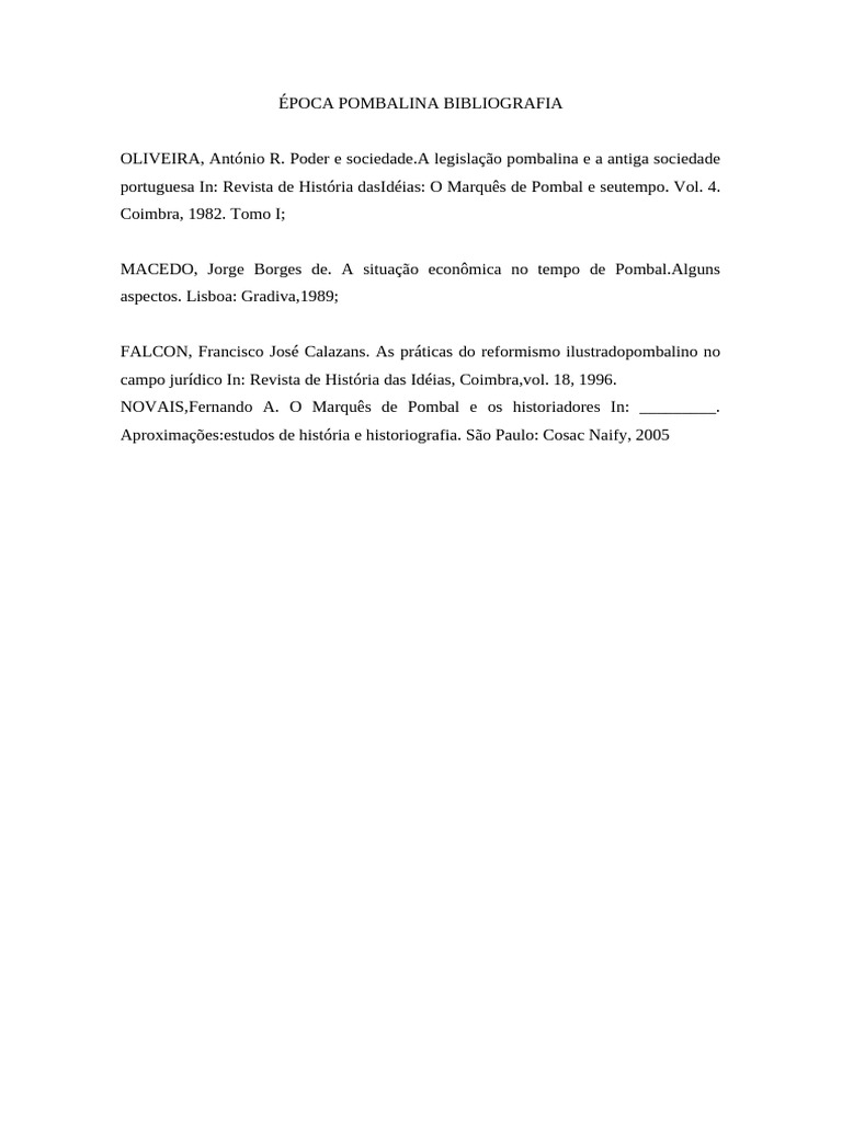 Bibliografia da Época Pombalina | PDF