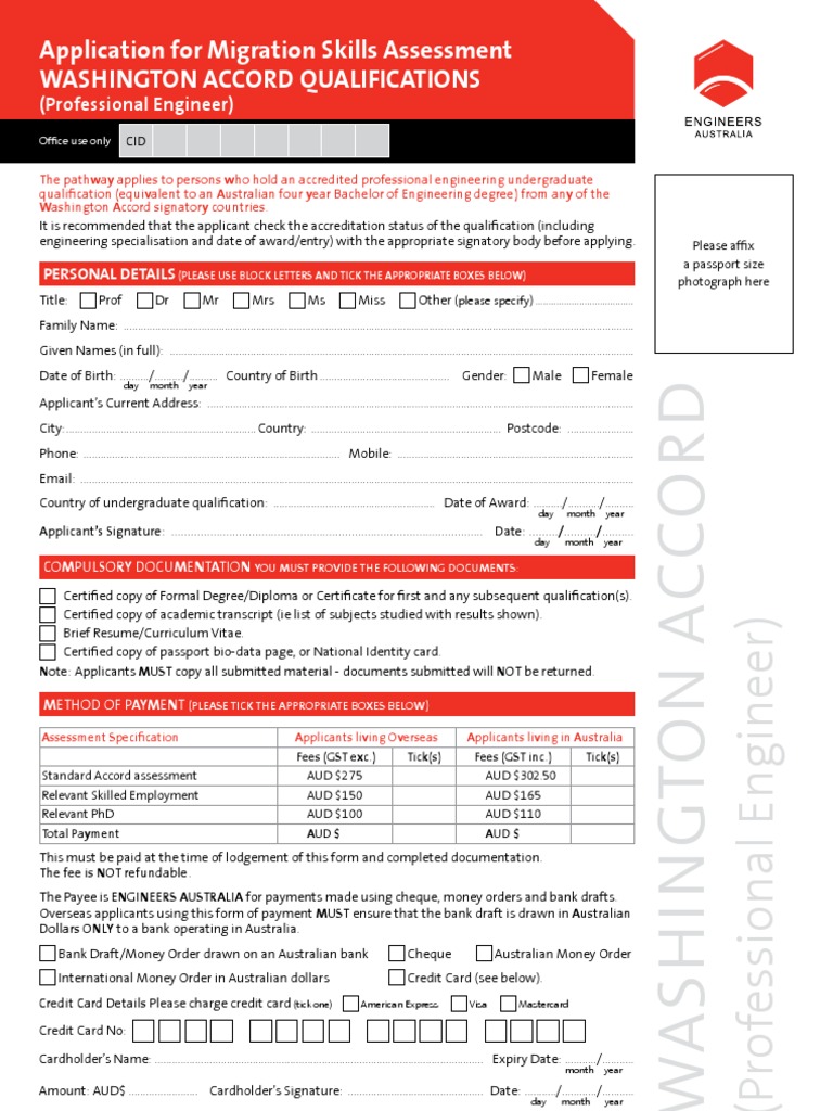 Washington Accord Application Form | PDF | Money Order | Notary Public