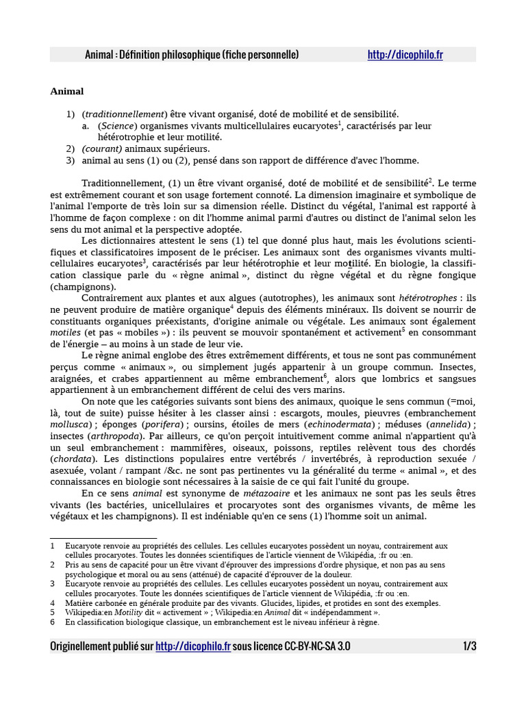 Définition philosophique de l'animal | PDF | Cellule (Biologie ...