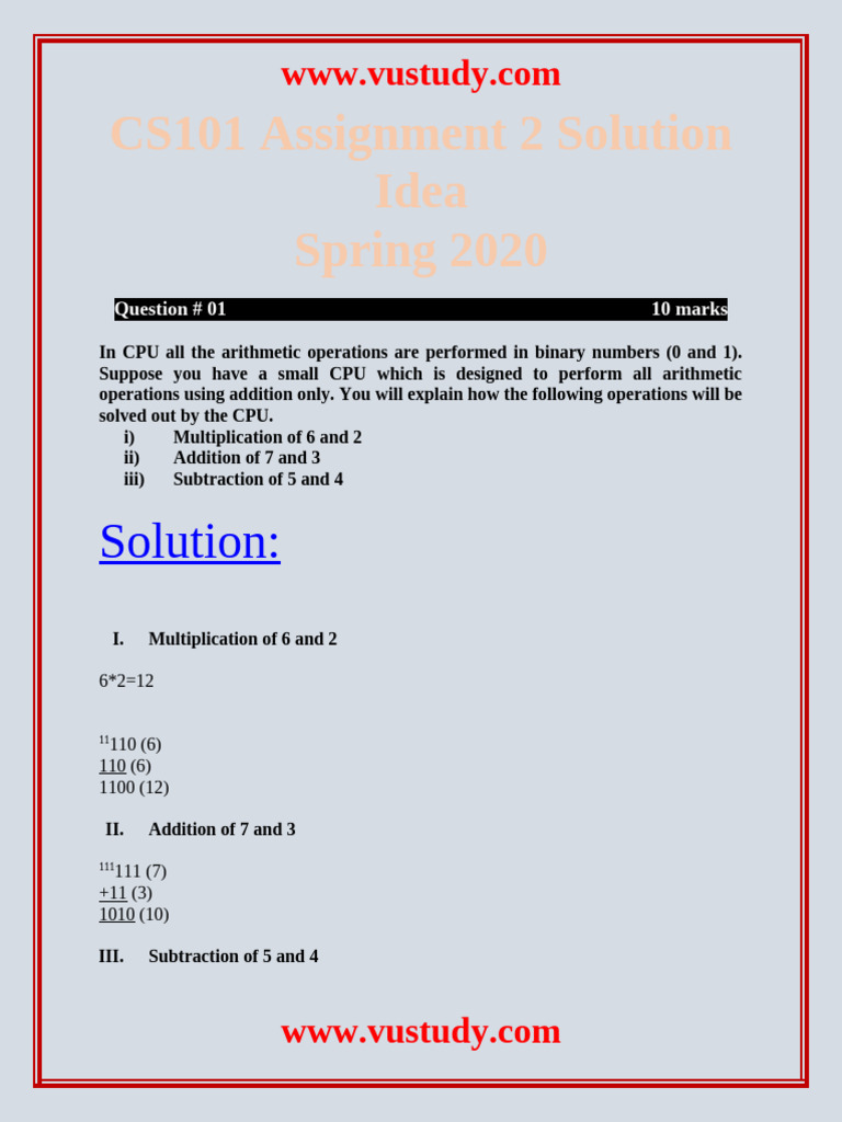CS101 Assignment No 2 Solution 2020 | PDF | Boolean Algebra | Teaching ... CS101 Assignment No 2 Solution 2020 | PDF | Boolean Algebra | Teaching ...
