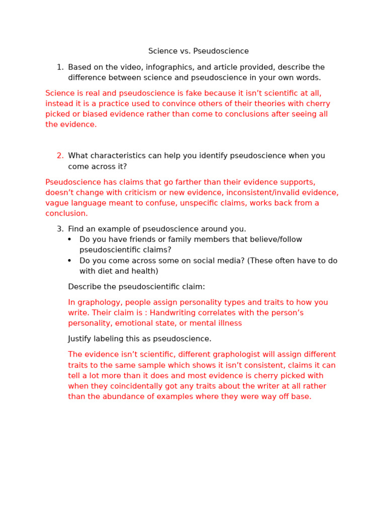 Science vs. Pseudoscience Assignment | PDF
