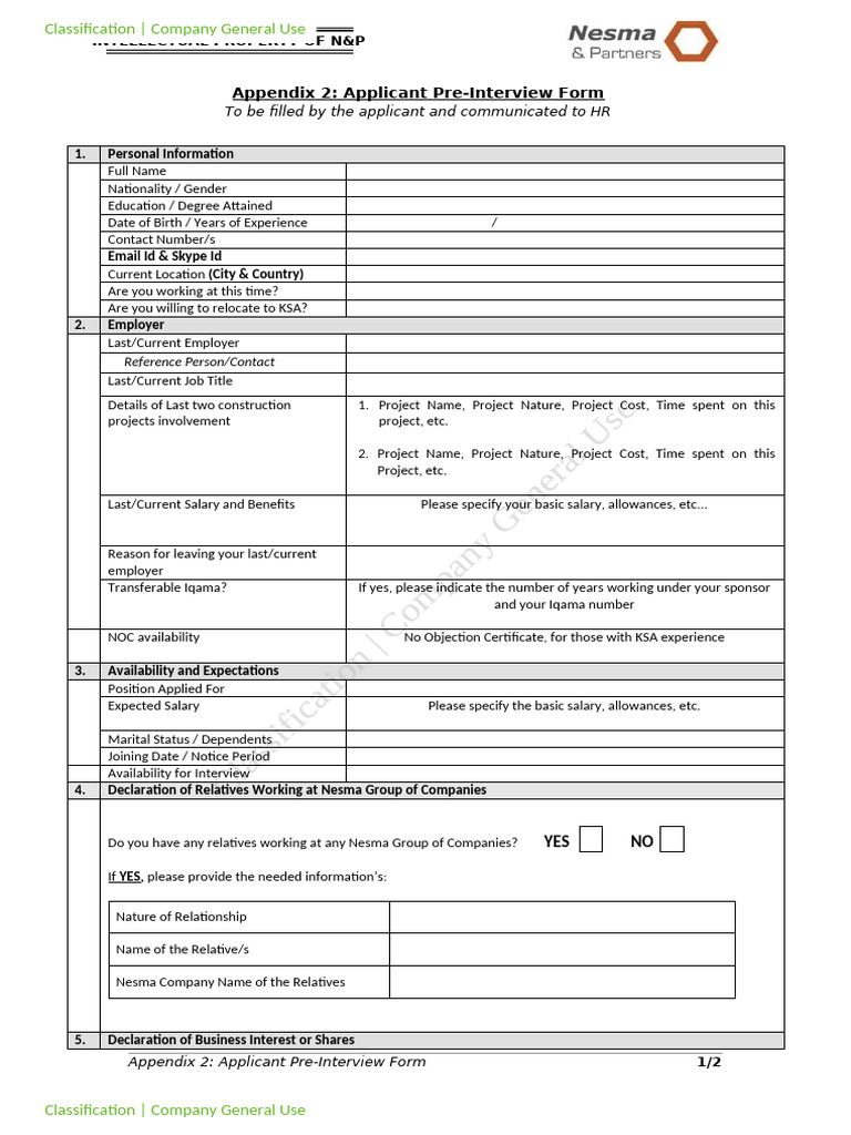 Appendix Pre-Interview Form | PDF | Business