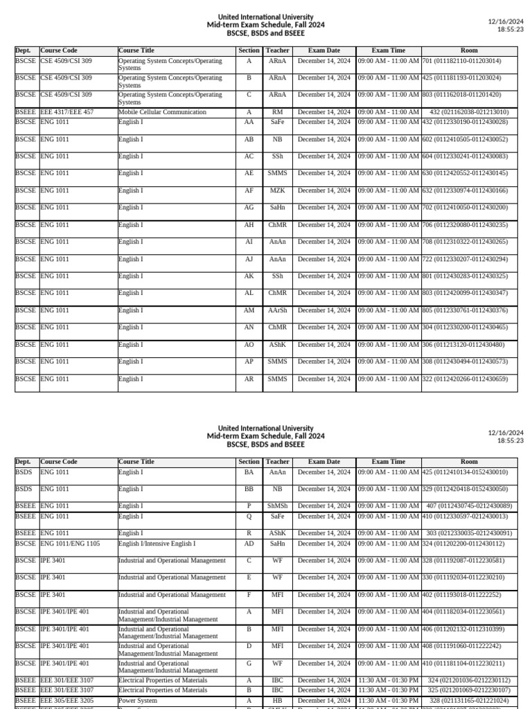 Mid Term Exam Schedule Notice Board Sose 243 | PDF | Vector Calculus ...