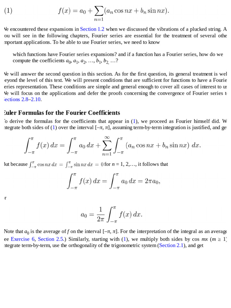 Euler Formulas for Fourier Coefficients | PDF