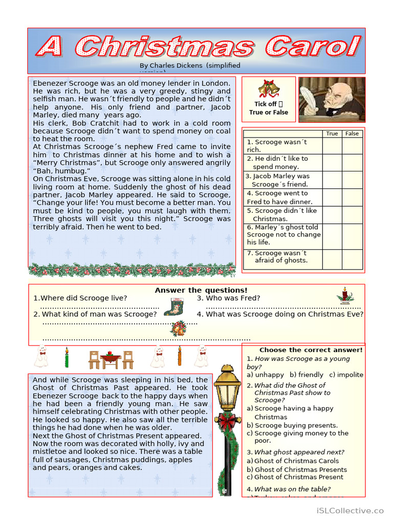 _A Christmas Carol_ - simplified version (KEY included) | PDF ...