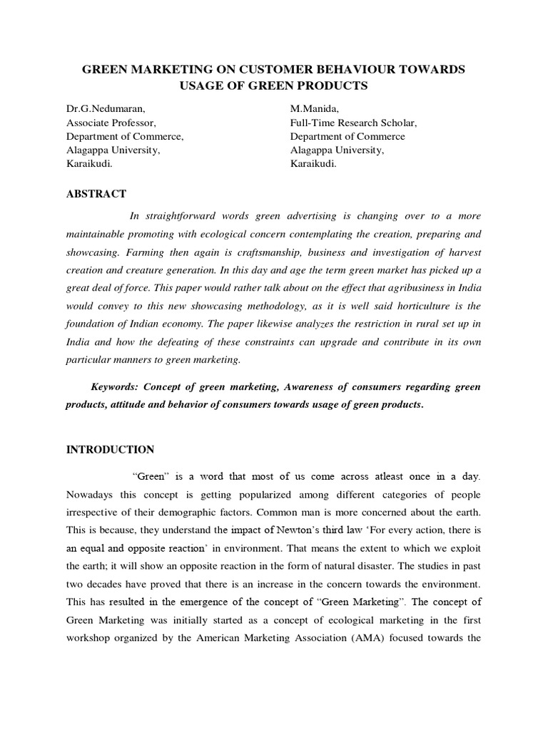 Green Marketing On Customer Behaviour To | PDF | Marketing | Recycling