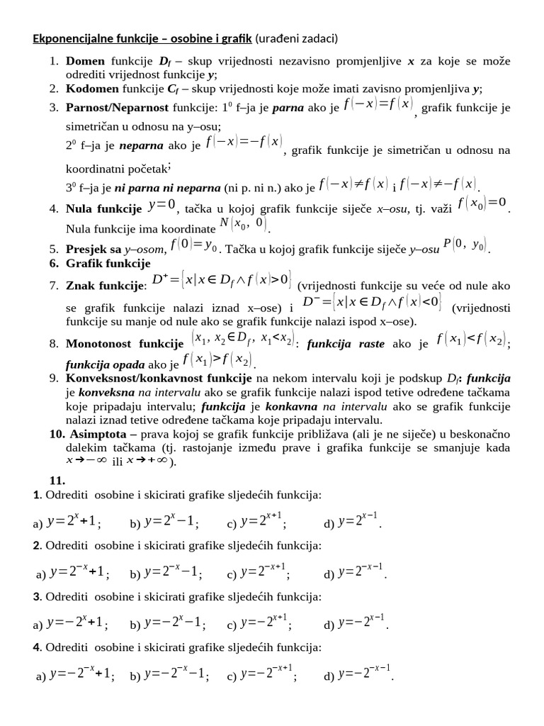 Eksponencijalna Funkcija Zadaci | PDF