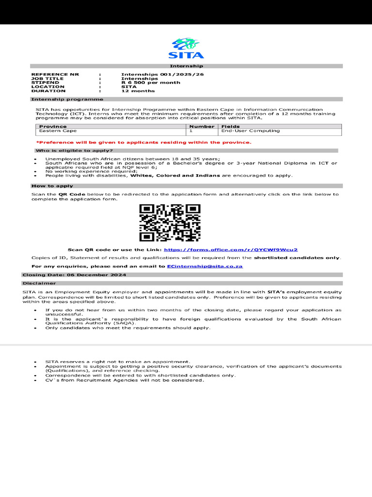 SITA Internship Programme 2025 | PDF