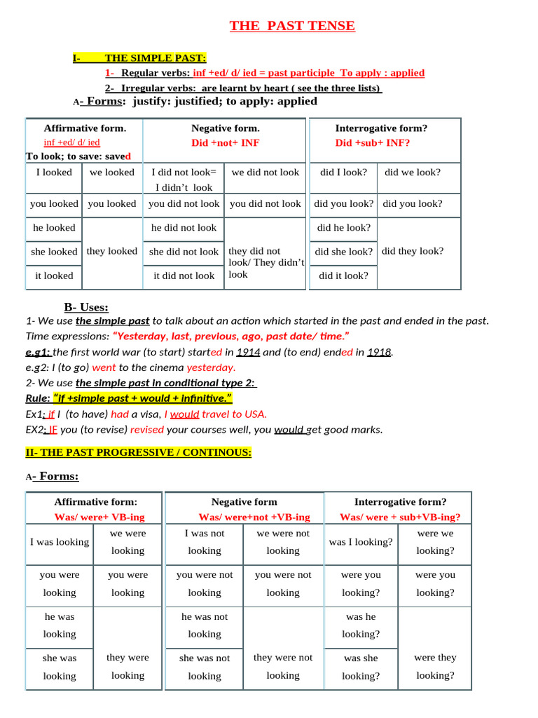 THE PAST TENSE 1 | PDF | Languages | Foreign Language Studies