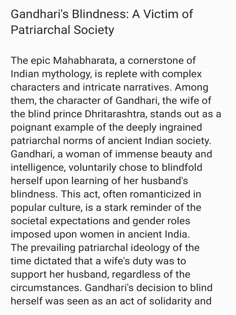 On Mahabharta Character Gandhari | PDF