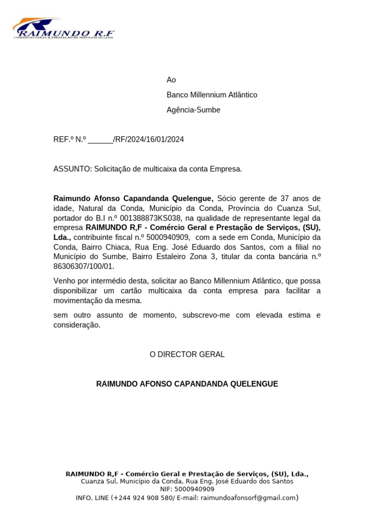 Solicitação de Multicaixa Empresarial | PDF