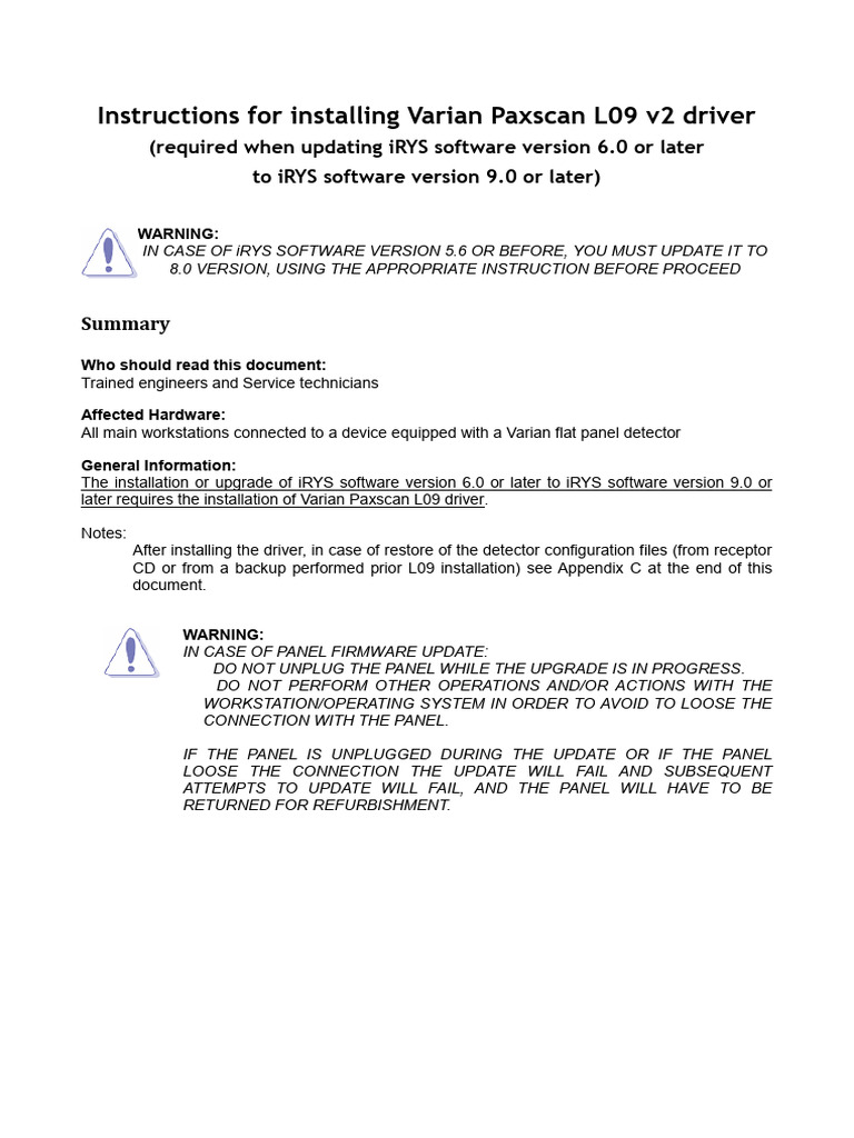 Install Varian Paxscan L09 Driver | PDF | Installation (Computer Programs) | Booting