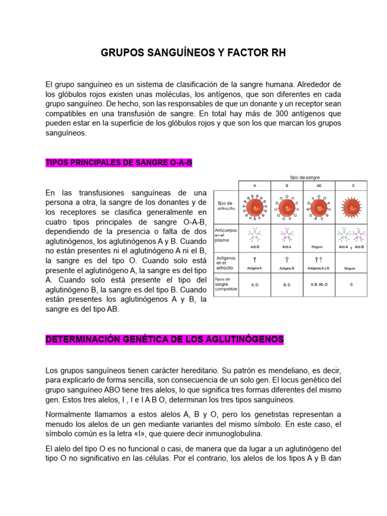 GRUPOS SANGUÍNEOS Y FACTOR RH | PDF | Tipo de sangre | Alelo