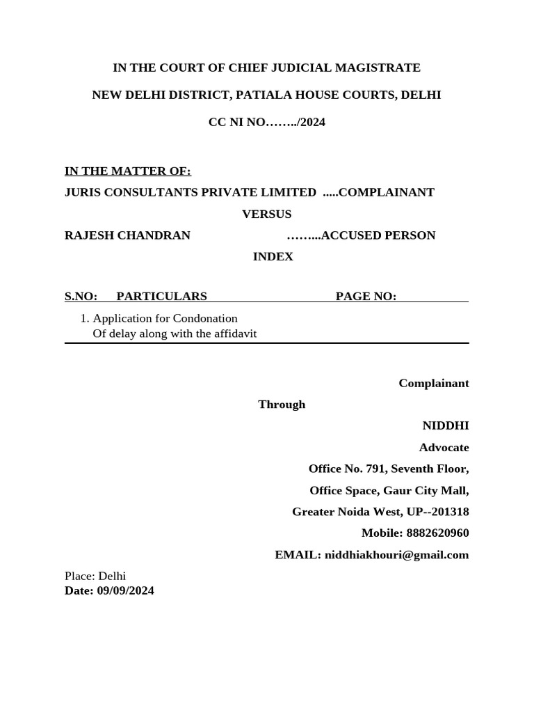 Condonation of Delay Application | PDF | Affidavit | Judiciaries