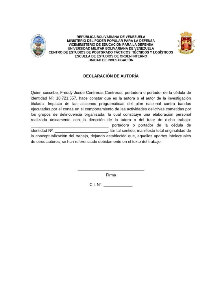 Declaración de Autoría | PDF